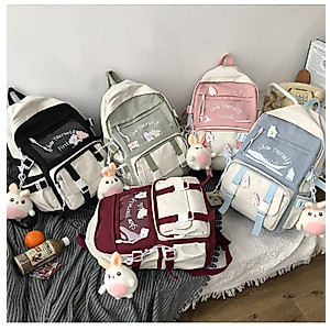 MEOKIM Kawaii backpack student schoolbag large-capacity tooling style backpack stitching cute girl campus backpack(Blue)