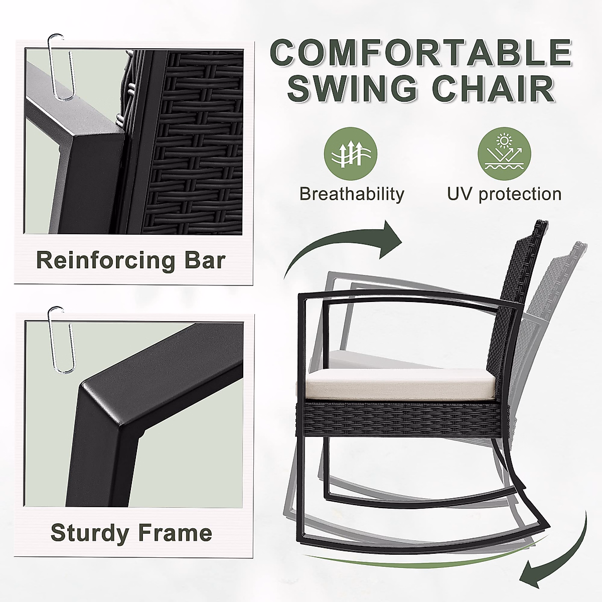 Devoko 3 Pieces Patio Chair Set Outdoor Rocking Chairs Set Resin Patio Furniture Bistro Sets Porch Furniture with Coffee Table (White)