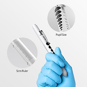 CAVN Pen Light with Pupil Gauge LED Penlight for Nurses Doctors, 2 Pcs Reusable Medical Penlight for Nursing Students (Black/White)