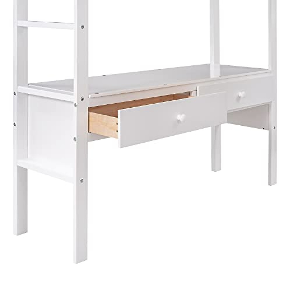 BIADNBZ Full Size Loft Bed with Built-in Desk and 2 Drawers, Wooden High Loftbed Frame w/Storage Shelves, Cabinets and Guardrails, for Kids Teens Adults, White