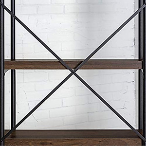 Walker Edison 5 Shelf Industrial Wood Metal Bookcase Tall Bookshelf Storage Home Office, 68 Inch, Dark Walnut