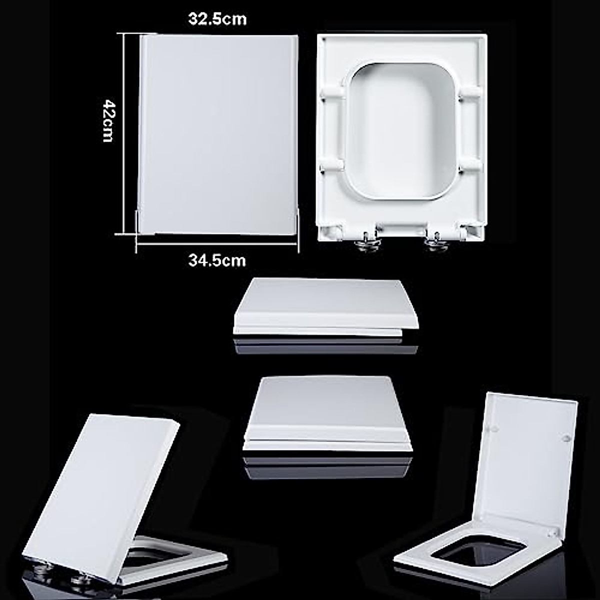 DFEDHF White Square Toilet Seat Lid Rectangular Shape Toilet Seat with Mute Soft Close Seat Cover & Quick-Release, Easy Top Fix Blind Hole,03B (05A)