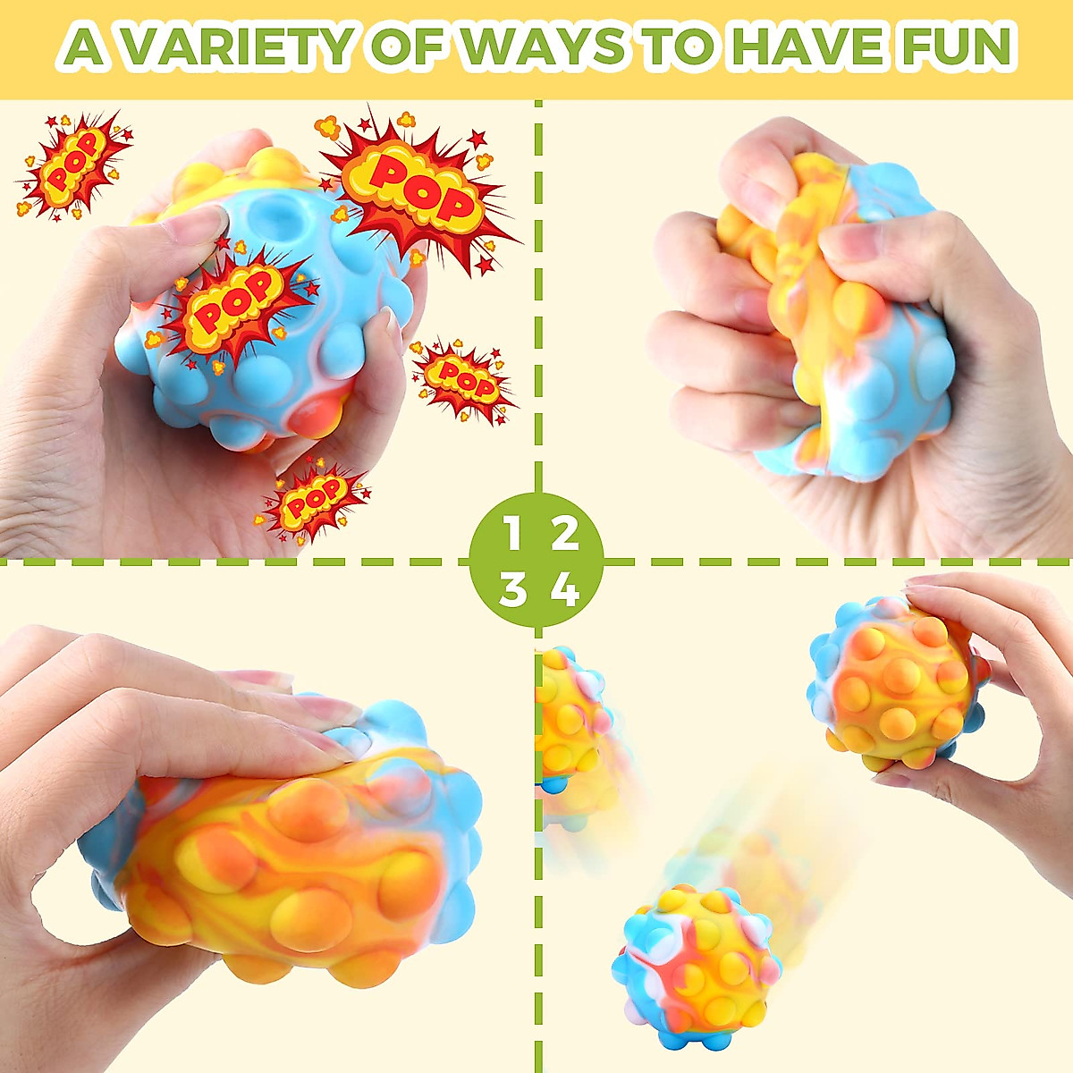 2 Pack Pop Stress Balls Fidget Toys, Fidget Ball Pop Squeeze Ball, Push Pop Bubble Squishy Ball Fidget Toy, Stress Relief Sensory Toys Bath Toys for Toddlers Game Balls Easter Gifts for Kids Adults
