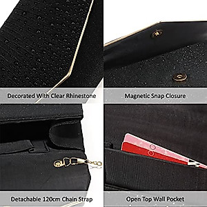 DETARA Women Evening Handbag Glitter Sequins Clutch Purses for Women Shiny Crossbody Bag Formal Wedding Party Prom Purse (Black 305B)