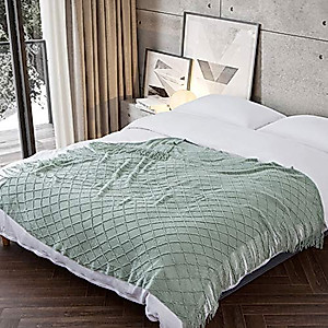 TREELY Aqua Throw Blanket with Fringe Tassels Knitted Throw Blanket Textured Solid Decorative Knit Blanket for Bed Couch, 50" x 67.7", Aqua