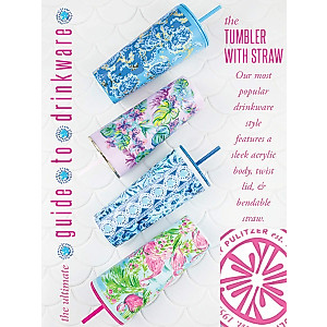 Lilly Pulitzer Blue Double Wall Tumbler with Lid and Reusable Straw, Insulated Travel Cup Holds 24 Ounces, High Manetenance