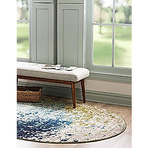 Rugs.com Hyacinth Collection Rug – 8' x 10' Oval Blue Medium Rug Perfect for Living Rooms, Large Dining Rooms, Open Floorplans