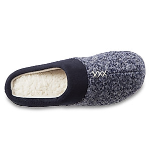 isotoner Women's Memory Foam Heather Knit Jessie Hoodback ECO Comfort Slip-On Slipper, Navy Blue, 8.5-9
