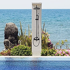 Outdoor Shower Fixture Set Matte Black SUS 304 Stainless Steel 8 Inch Rainfall Shower Head with Cylinder Handheld Spray Wall Mount Adjustable Slide Bar One Handle Shower Faucet