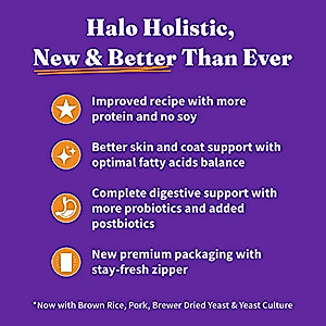 Halo Holistic Dog Food, Complete Digestive Health Cage-Free Chicken and Brown Rice Recipe, Dry Dog Food Bag, Small Breed Formula, 10-lb Bag