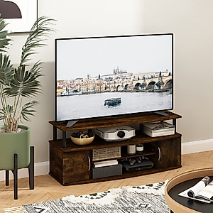 Furinno Jaya Entertainment Center Stand Unit/TV Desk for up to 55 inch, Amber Pine/Black