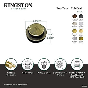 Kingston Brass DTT206 Tip-Toe Tub Drain, Polished Nickel