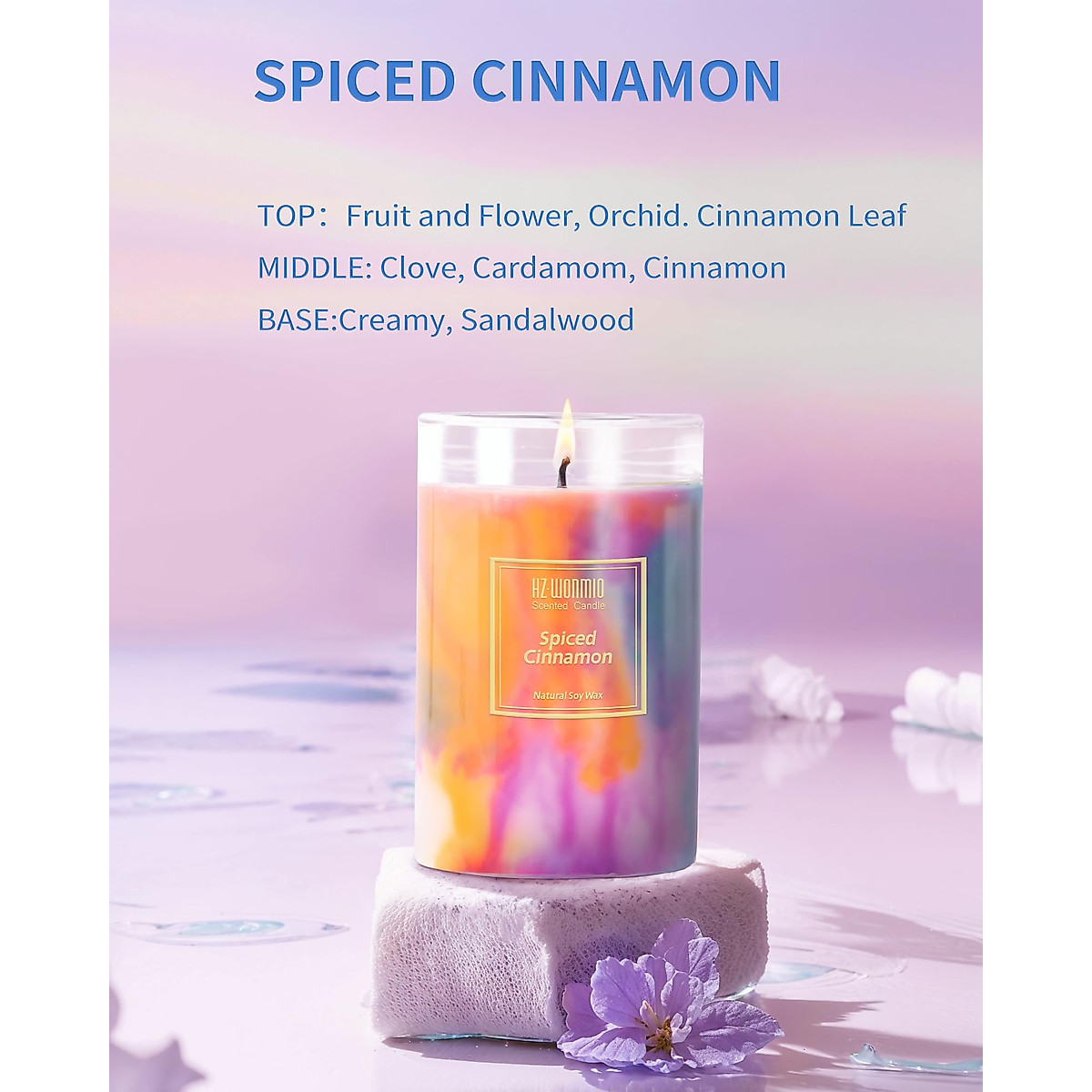 HZ-WONMIO Scented Candles | Spiced Cinnamon Candle|Hand-Poured Soy Wax Candles |60-Hour Burn Time |Retro Charm Aromatherapy Candle |Tie-Dye Effect| Holiday Candle Gifts for Women|8oz