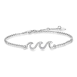 YZSFMZGE Ocean Beach Wave Anklet/Bracelet for Women 925 Sterling Silver Adjustable Cubic Zirconia Wave Ankle Large Bracelet Hypoallergenic Dainty Wave Jewelry Gift for Women Girls