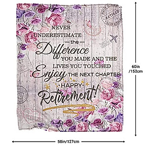 Retirement Gifts for Women 2022 Blanket 60"×50", Happy Retirement Gifts for Nurses Teachers Mom Wife Female, Retired Gifts for Women, Farewell Gifts for Coworkers Boss, Funny Retirement Throw Blankets