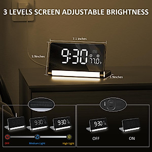 3 in 1 Alarm Clock, Digital Alarm Clock with Wireless Charging, 3 Colors Night Light, Large Display, Foldable Alarm Clocks for Bedrooms, Cool Stuff Alarm Clock