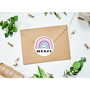 Merci Stickers 2" Raibow French Thank You Adhesive Stickers - 500 Pcs Round Business Stickers Envelope Seals (Rainbow, 2)