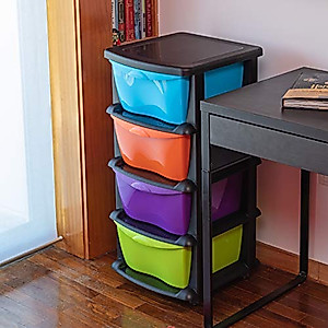 Maxi Nature Plastic Storage Drawers on Wheels - Sturdy Frame, Durable, Heavy Duty Organiser - 4 Tier Large Storage Unit for Bedroom, Bathroom, Garage, Office - Made in Europe - Multicolour