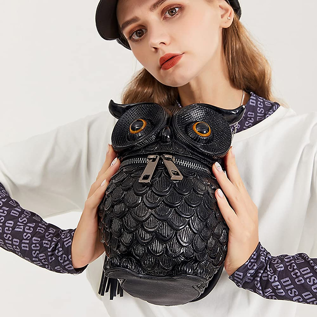 zijingyiran 3D Owl Embossed Shoulder Bag Creative Punk Female Bag Messenger Bag Original Animal Tassel Handbag 2021 New (Golden)