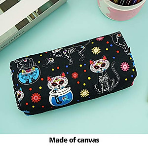 LParkin Day of the Dead Cats Pencil Case Gadget Box Dia de los Muertos Bag Sugar Skull Cats Bag Toiletry Zip Pouch Rockabilly Bag Makeup Cosmetic Stationary