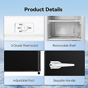 LHRIVER Mini Freezer Compact Upright Freezer, 1.2Cu.ft Small Freezer with Handle, Removable Shelves, Adjustable Thermostat, Low Noise Mini Freezers for Bedroom, Apartment, Home, Office, Black