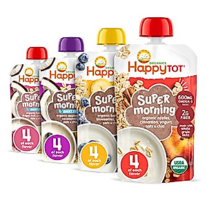 Happy Tot Organics Super Morning Variety Pack, 4 Ounce Pouch (Pack of 16)