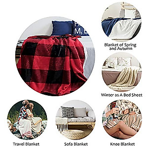 Catalonia Red Black Plaid Sherpa Blanket, Buffalo Sherpa Throw Blanket, Reversible Super Soft Warm Comfy Fuzzy Snuggle Holiday Throws for Couch Sofa Cabin Decro