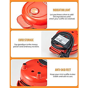 Mini Waffle Maker, Small Waffles Iron Keto Chaffles Single Compact Design Nonstick, Breakfast, Snacks, Hash Browns, 4 Inch Red 550W BLAZANT