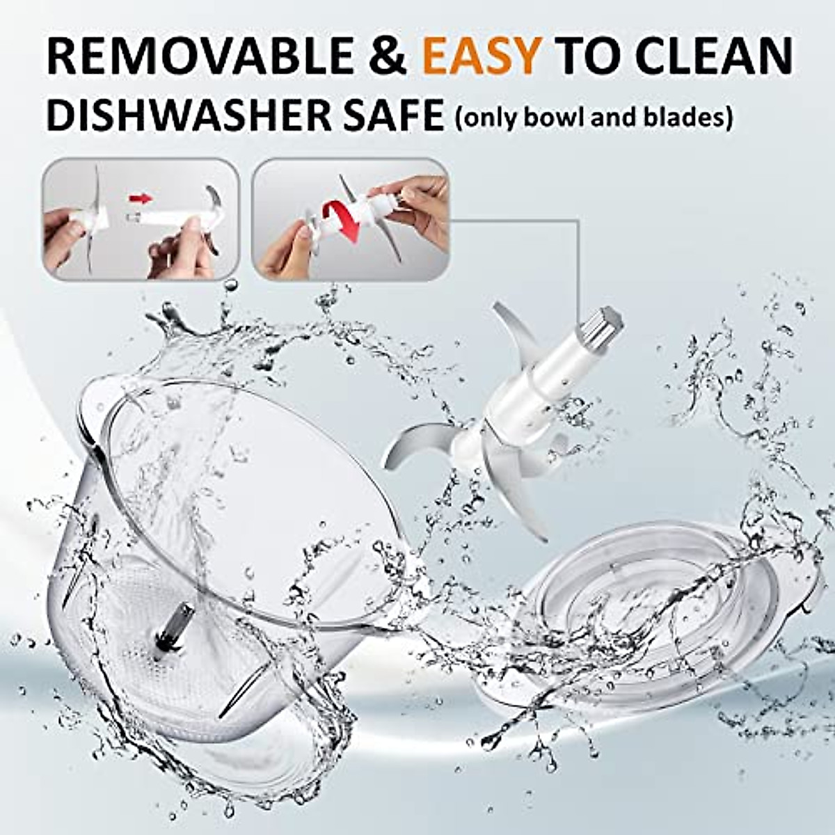 Food Processor 6000mAh Wireless Vegetable Chopper with 5 Cup Glass Bowl, Electric Garlic Meat Choppers BPA-free Baby Food Processors Puree Blender Mini Kitchen Mincer with 4 Blades, 2 Speeds (White)