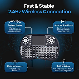 Wireless Mini Keyboard Remote Control Touchpad Mouse Combo Controller with RGB Backlit for Android TV Box Smart TV with OS+USB PC Computer Laptop Window OS HTPC Home Theater PC + USB 2.4GHz Dongle