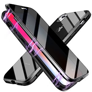 Anti-peep Magnetic Case for iPhone XR,Anti Peeping Magnetic Adsorption Double-Sided Privacy Screen Protector Clear Back Metal Bumper Antipeep Anti-Spy Phone Cases Cover for iPhone XR-Black