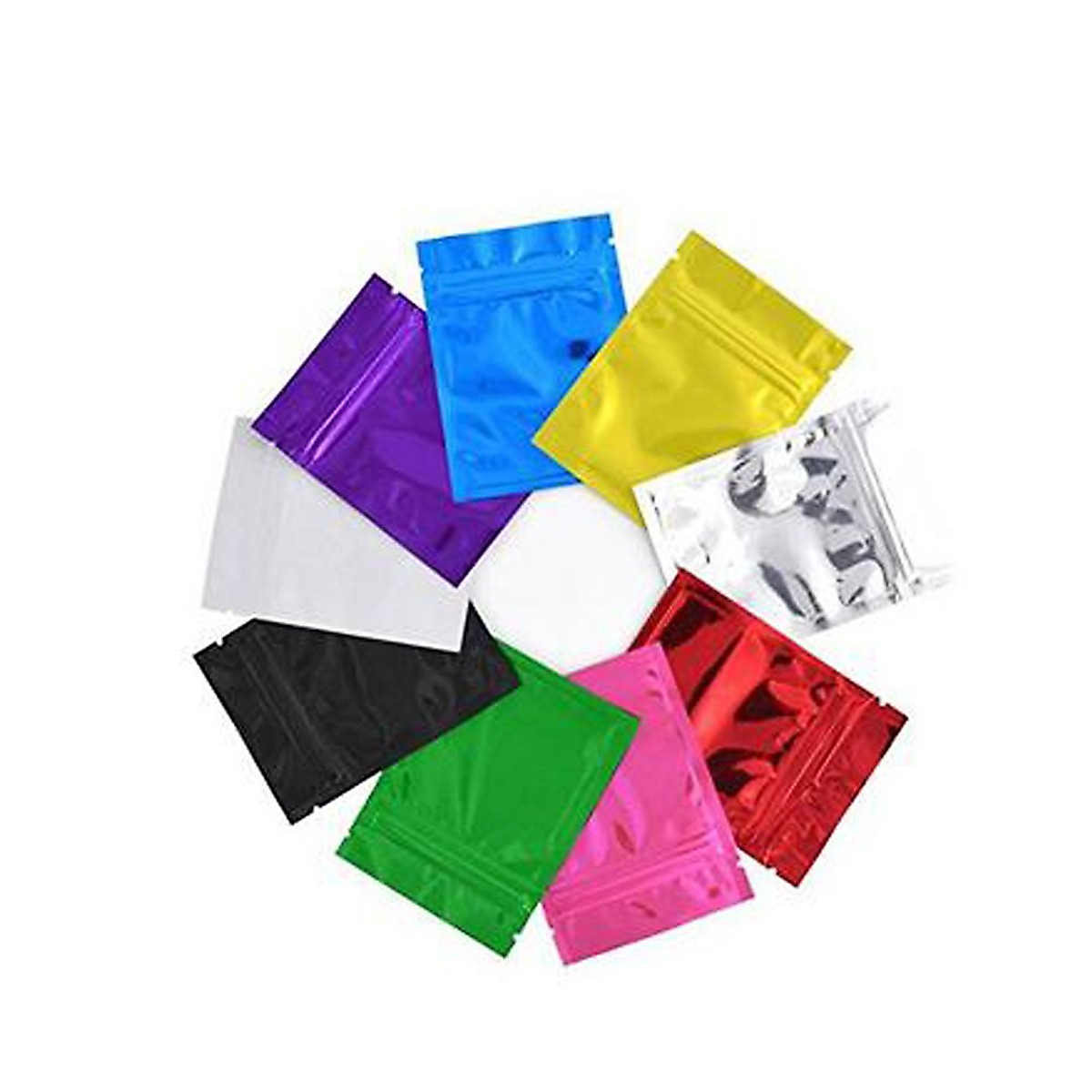 100PCS Reuseable Aluminum Foil Self Sealing Zip Mylar Packing Pouch Package Bags Heat Seal Food Storage Bag with Tear Notches Food Grade Pouches Bag for Candy Tea Sugar (Color Random) (7.5x10cm)