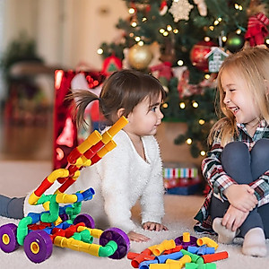 ZOZOPLAY STEM Learning Toy Tubular Pipes & Spouts & Joints 64 Piece Build Bicycle, Tank, Scootie, Moter Skills Endless Designs Educational Building Blocks Set for Kid Ages 3+ Multicolor