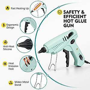 Magicfly 60/100W Hot Glue Gun Full Size with 15 Pcs Hot Glue Sticks (0.43 X 5.9 inch) and Carry Case, Dual Power High Temp Melt Glue Gun Kit with Finger Caps, Mat for Arts Craft, Household, Green