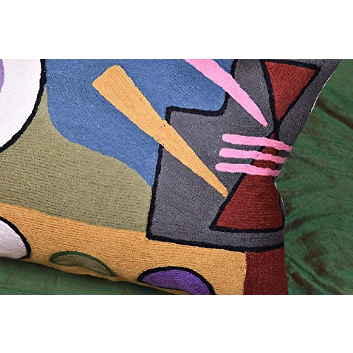 Kashmir Designs Lumbar Kandinsky Abstract Pillow Cover - Soul | Modern Throw Pillows | Modern Chair Cushion | Contemporary Pillow | Farmhouse Pillows | Modern Couch Pillow | Handmade Wool Size 14x20