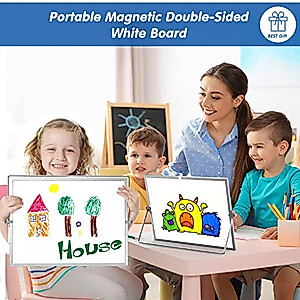Dry Erase White Board, 16"X12" Double-Sided Magnetic Whiteboard with 10 Markers, 4 Magnets, 1 Eraser, Small White Board Withe Stand, White Board Easel for Kids Drawing Memo to Do List Wall School