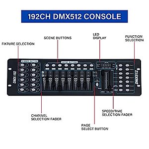 TCFUNDY DMX 512 Controller, 192 Channel DMX Light Controller Stage Lighting Console for Party DJ Disco Lights Show Night Club