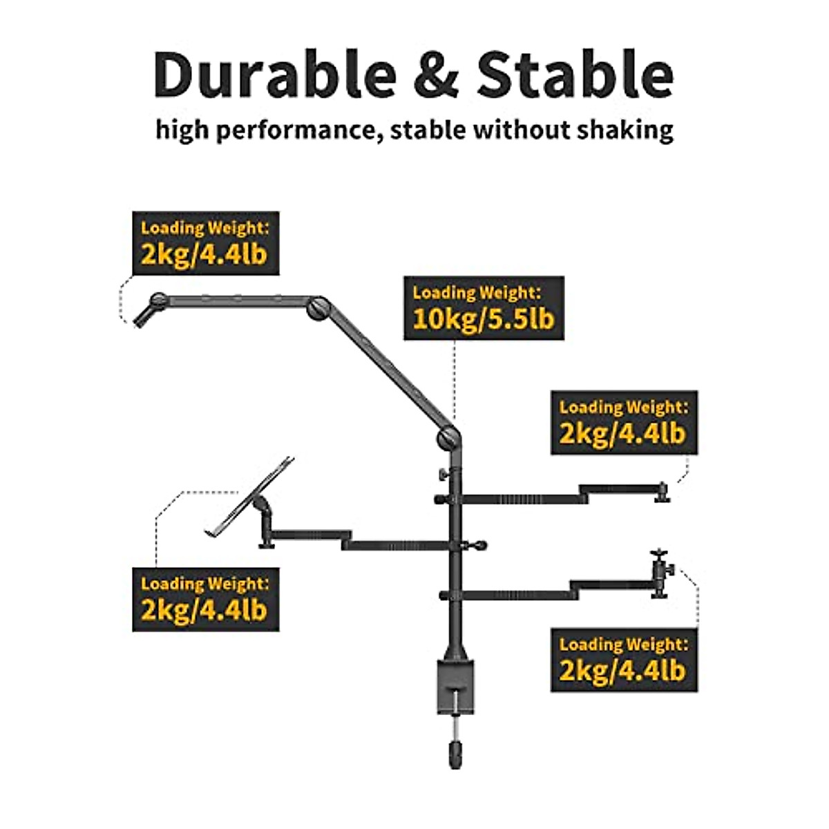 Home Stream Camera Desk Mount - LS21 Desktop Overhead Camera Mount Flexible Microphone Boom Arm + Laptop Stand Mount + 2 Extension Magic Arm for Webcam DSLR Ring Light Laptop Mic