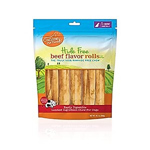 Canine Naturals Beef Chew - Rawhide Free Dog Treats - Made with Real Beef - Poultry Free Recipe - All-Natural and Easily Digestible - 5 Pack of 7 Inch Large Rolls for Dogs 50-75lb
