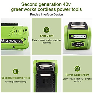 2 Pack - 40V 6.0Ah Lithium-Ion Battery Replacement for GreenWorks Tools