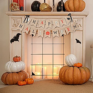Happy Halloween Banner - Halloween Garland Decorations for Party Indoor Outdoor Office Mantle Fireplace Classroom by Happy Halloween Burlap Banner Mandala Crafts