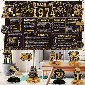 50th Birthday Decorations for Men Women,27PCS 1974 Banner Decorations,Including 1974 Banner,9 Honeycomb Topper,50 Balloons,Anniversary Card,Cheers to 50 Years Banner,7 Hanging Swirl,6 Paper Poms,Sash