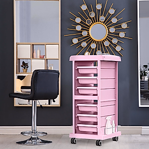 TASALON Salon Trolley Cart for Salon Station - Space Saving Salon Rolling Cart for Extra Storage - Hair Salon Beauty Cart - 6-Tray Salon Cart - Multipurpose Tool Cart - Tattoo Tray- Pink