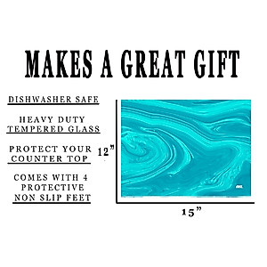 Aqua Blue Textured Marble Art Kitchen Glass Cutting Board Modern Decorative Gift Abstract Wavy Contrast Design
