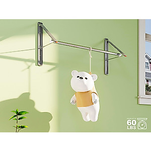 SKIKEN Wall Clothes Drying Rack Extendable Rod, Collapsible Wall Clothing Racks for Hanging, Retractable Hanger Wall Mount, Handy Simple Closet Organizer, Bathroom Balcony Rv Indoor, 31.5" (Gray)