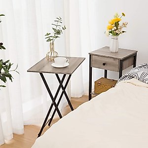 HOOBRO Folding TV Tray Tables, Set of 2 Side Table for Small Space, Industrial Snack Tables for Eating at Couch, Stable Metal Frame, Easy Assembly, Space Saving, Greige and Black BG25BZ01
