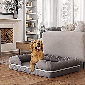 Classic Brands Ruff n' Roo X-Large Waterproof Bolster Cotton and Memory Foam Dog Bed with Non-Slip Bottom, Grey