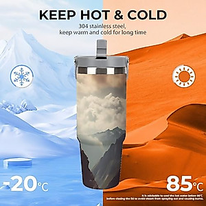 BWQJKUO Large Capacity Car Cup 30 Oz Stainless Steel Woman on A Top Mountain Printed Travel Mug Leak-proof Flip Straw Tumbler with Handle,keeps Cold Or Ho