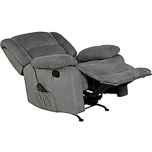 Relaxzen Longstreet Rocker Recliner with Massage, Heat and Dual USB Ports, Microfiber, Gray