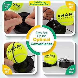 Ahari Unlimited Premium Tennis Trainer Set, Pro Tennis Rebounder with Metal Base in a Carrying Cylinder, 3 Replacement Rebound Balls, & Wristband, Portable Tennis Practice Equipment for Solo Training.